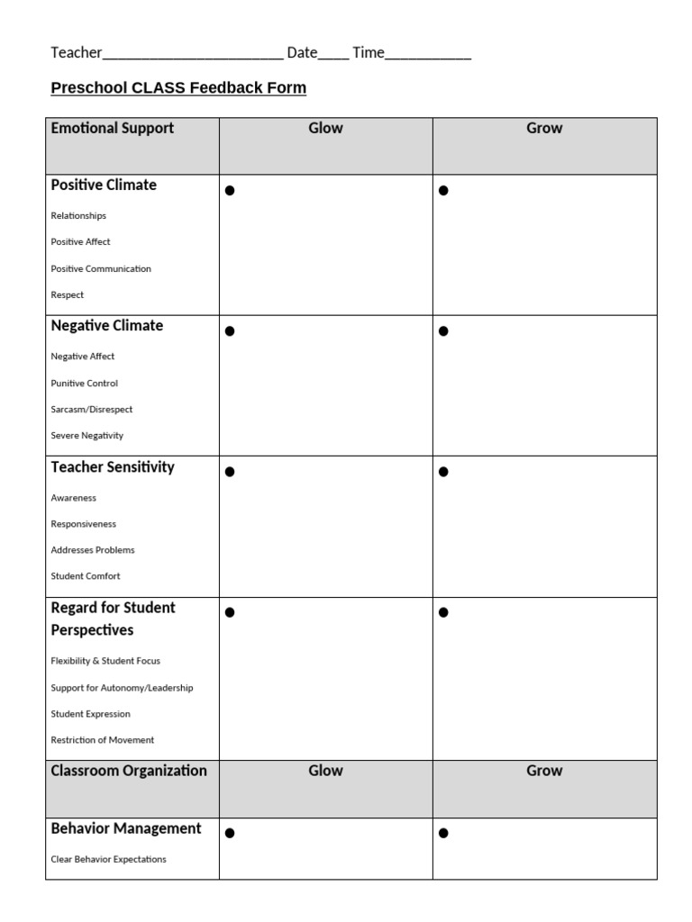 Preschool Teacher Feedback Form | PDF