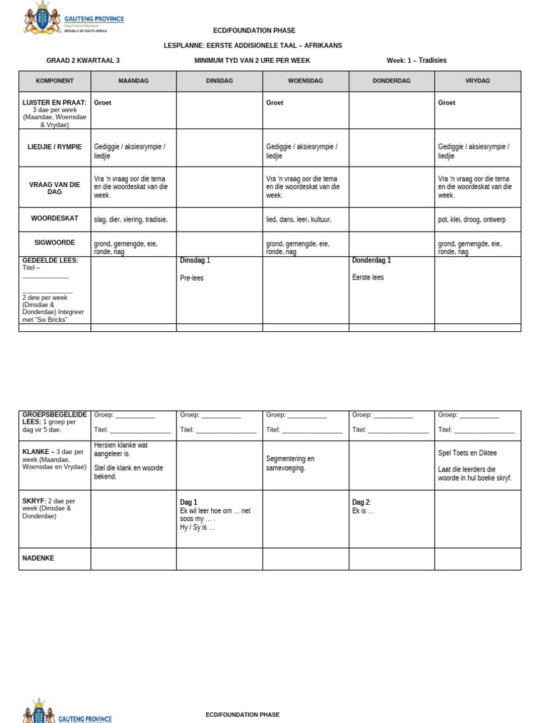 Lesson Plans AFAL Grade 2 Term 3 | PDF