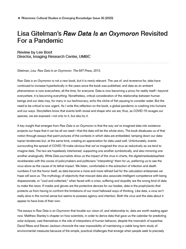 Boot Lisa Gitelmans Raw Data Is An Oxymoron Revisited | PDF | Data