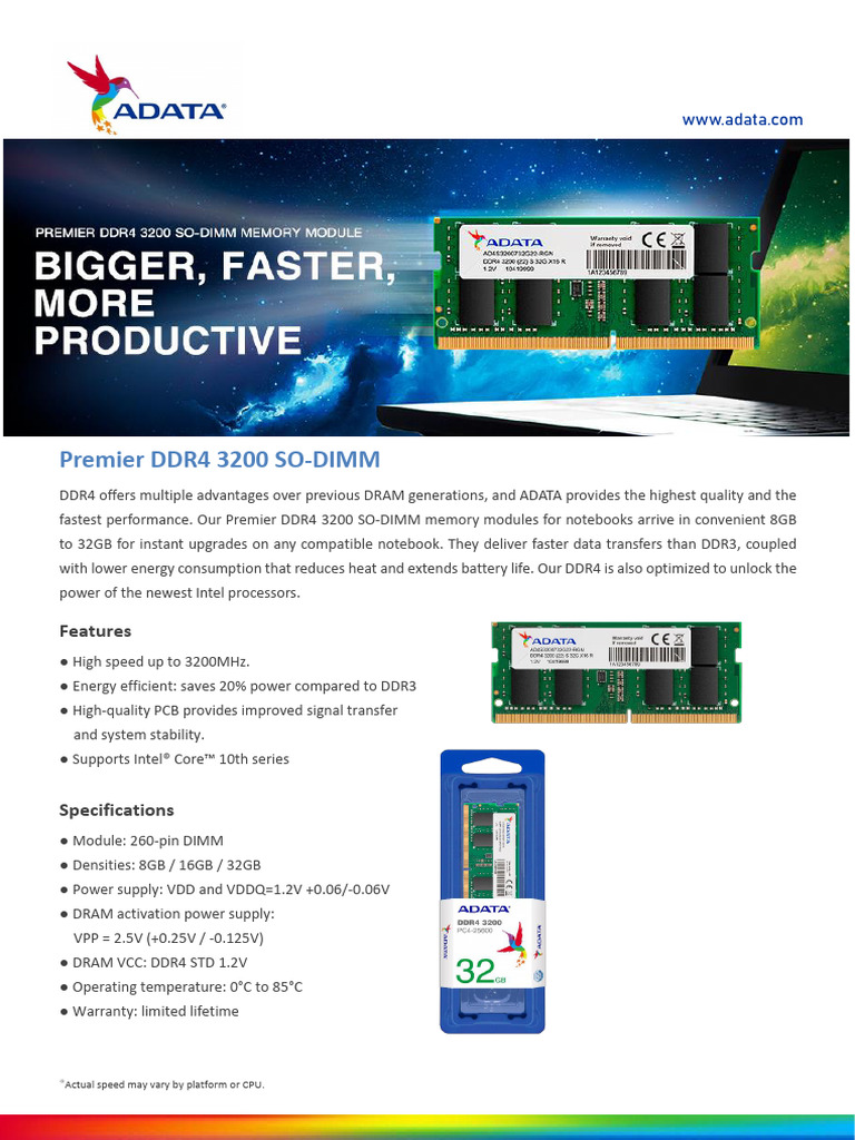 Datasheet Premier Ddr4 3200 So Dimm | PDF | Computer Hardware | Electronics