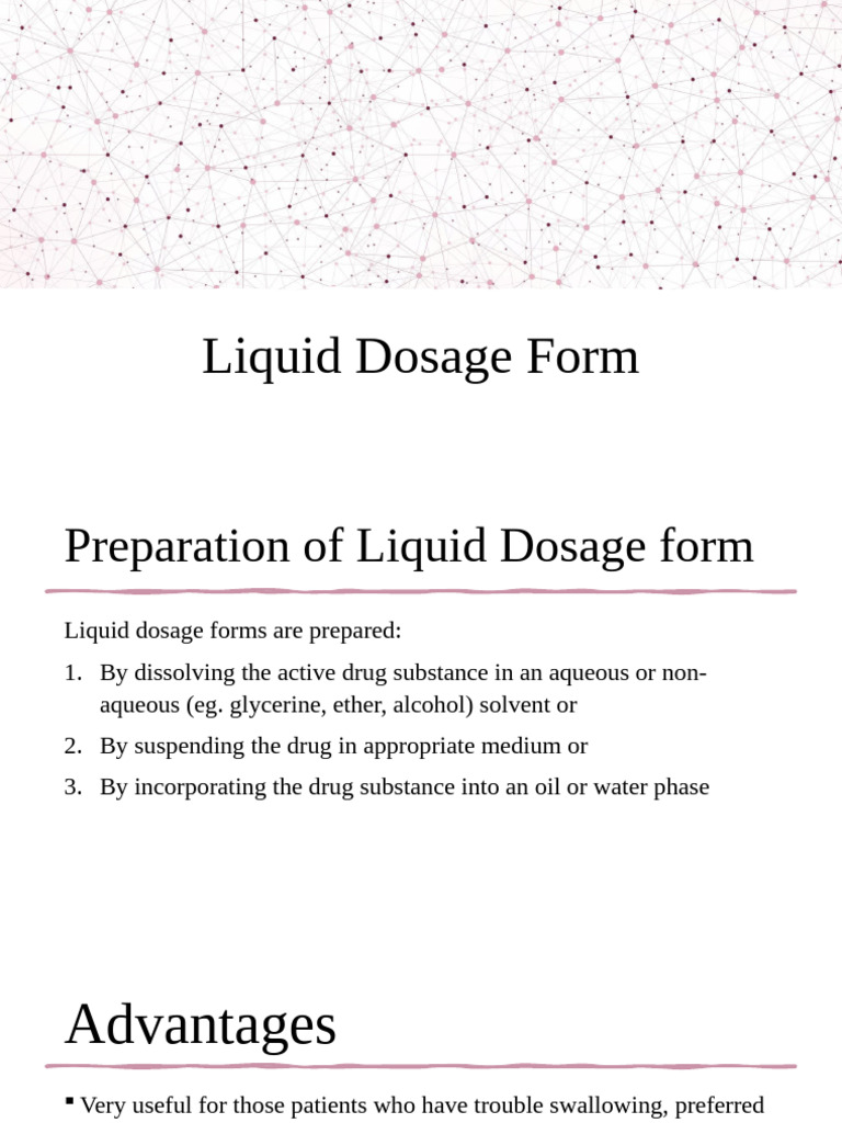 Overview of Liquid Dosage Forms | PDF | Emulsion | Dose (Biochemistry)
