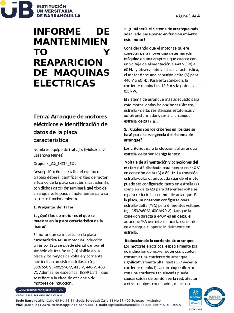 Informe de Mantenimiento y Reaparicion de Maquinas Electricas-Moises ...
