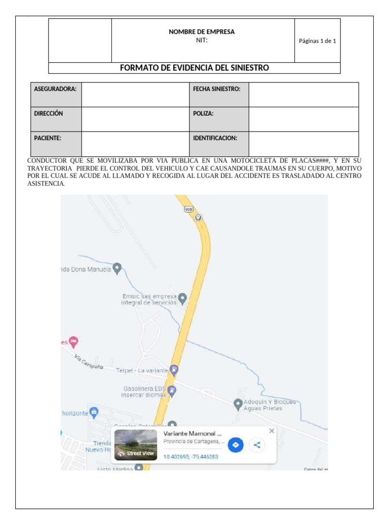 Formato Evidencia Siniestro | PDF