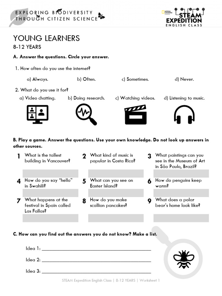 STEAM Expedition English Worksheet for Kids | PDF