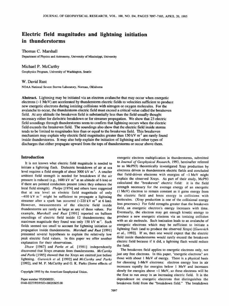 Lightning Initiation and Electric Fields | PDF | Lightning | Electron