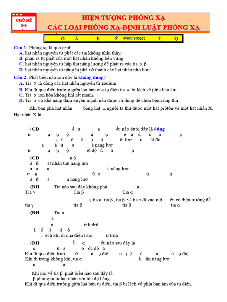 CHỮA 12.7. Chủ đề 5-6 HIỆN TƯỢNG PHÓNG XẠ - ĐL PHÓNG XẠ | PDF