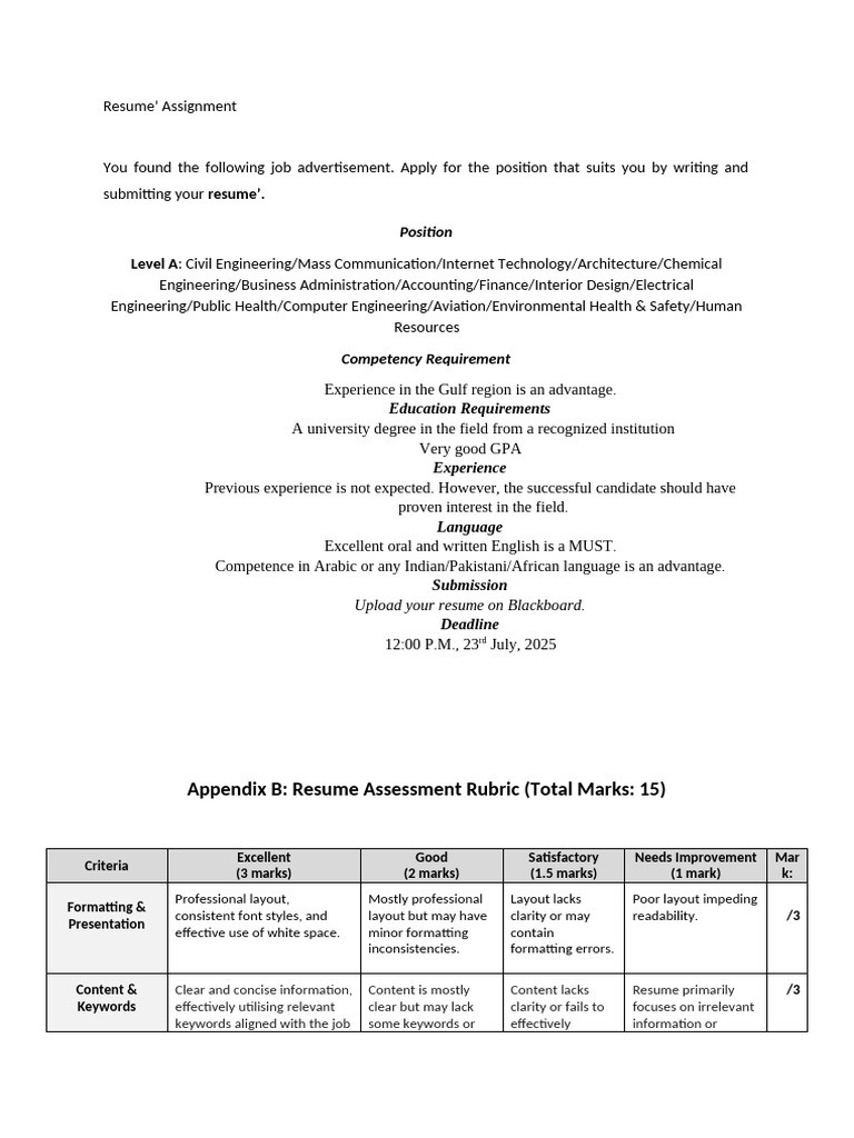 Resume Assignment Summer 2025 | PDF | Résumé | Human Communication