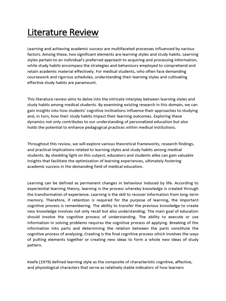 Literature Review (Learning Styles & Study Habit) | PDF | Learning ...