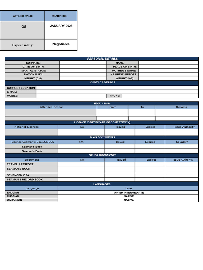 Comprehensive Maritime CV Template | PDF