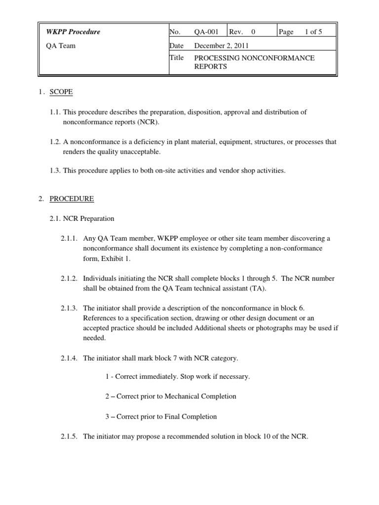 NCR Procedure | PDF | Specification (Technical Standard) | Science
