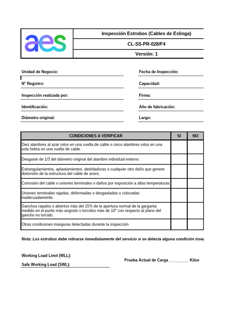 CL-SS-PR-028 F4 Inspección Estrobos (Cables de Eslinga) V1 | PDF