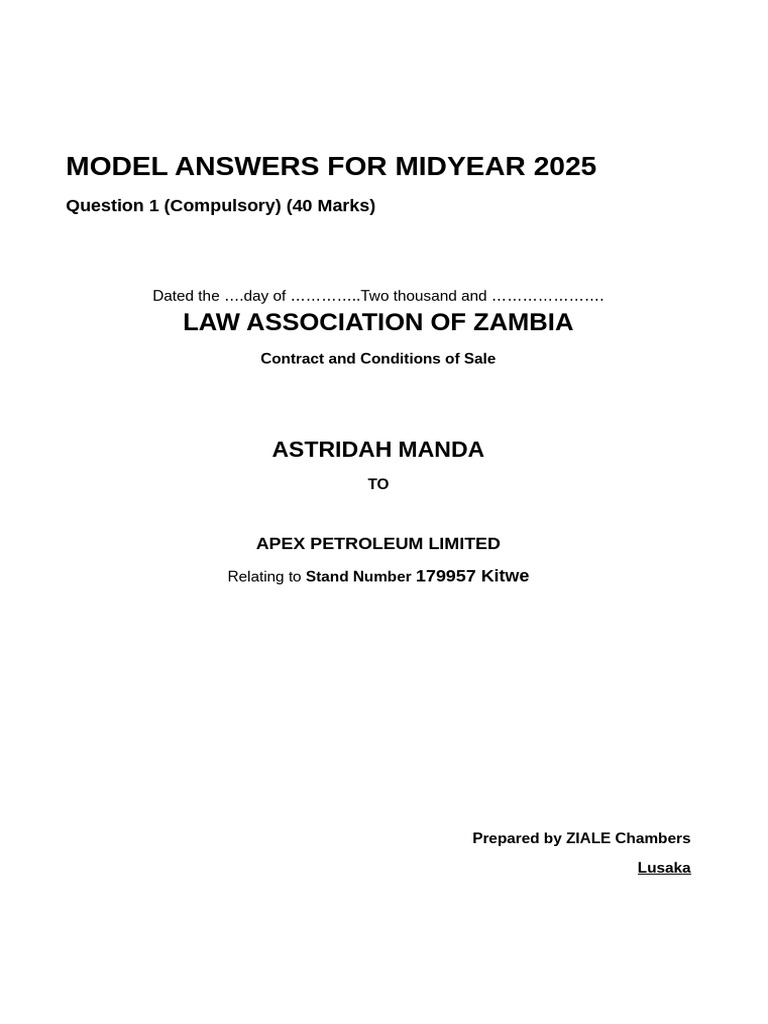 Model Answers - Midyear 2025.docx BBM | PDF | Private Law | Common Law
