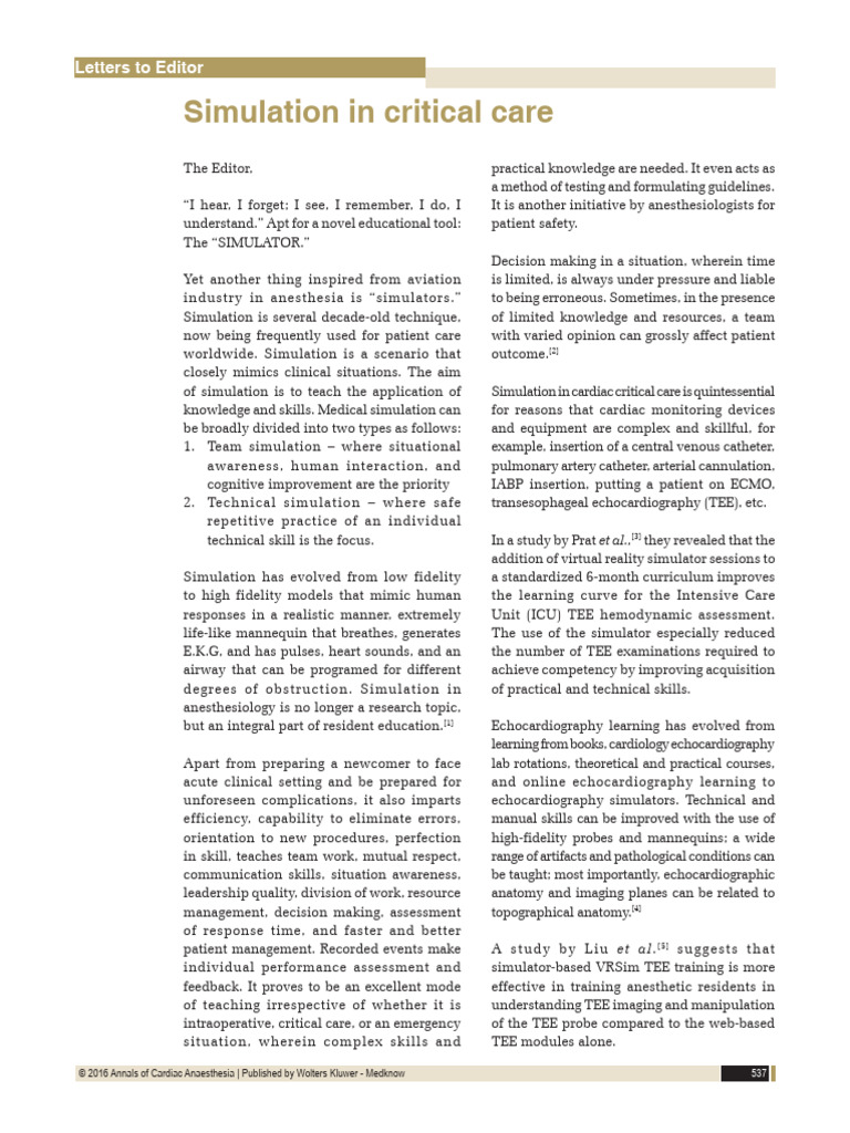 Simulation in Critical Care.27 | PDF | Echocardiography | Simulation