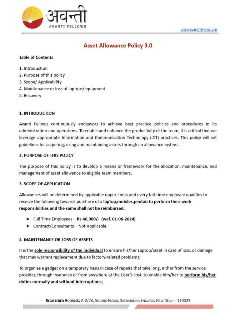 Assest Allowance Policy | PDF | Business