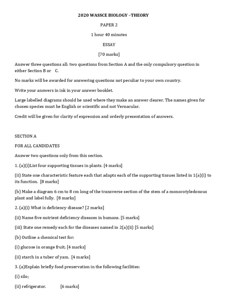 2020 WAEC Biology Theory Exam Guide | PDF | Proteins | Biology