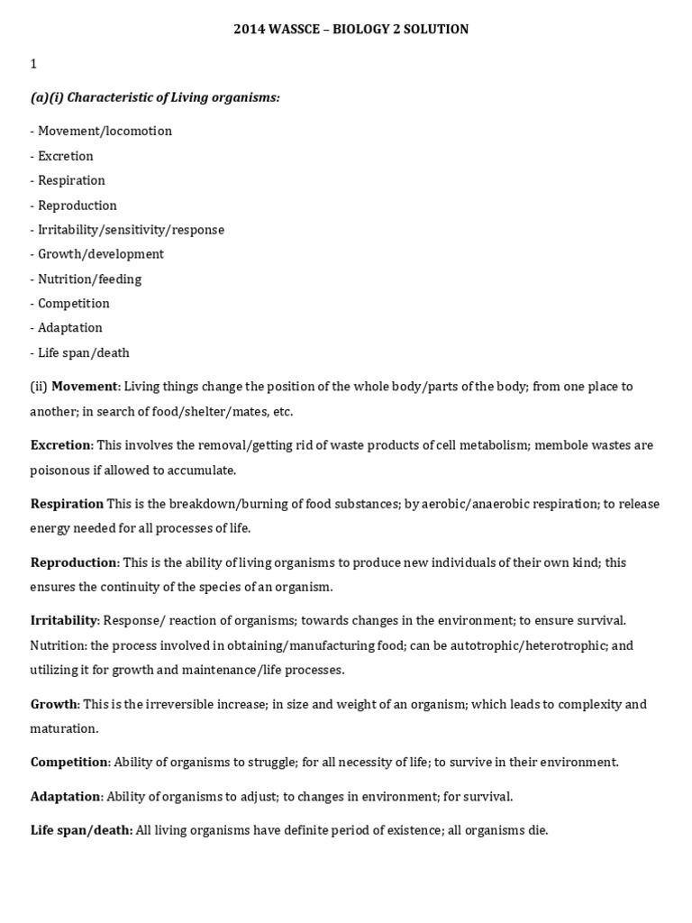 2014 Wassce - Biology 1 Solution | PDF | Digestion | Nutrition