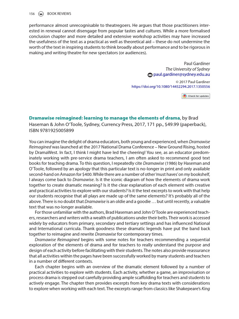 Dramawise Reimagined Learning To Manage The Elements of Drama | PDF