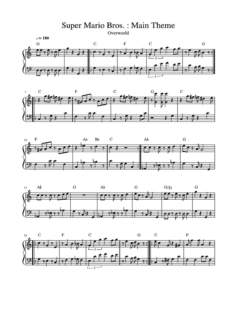 Mario Sheet Music Overworld Main Theme Simple p01 | PDF