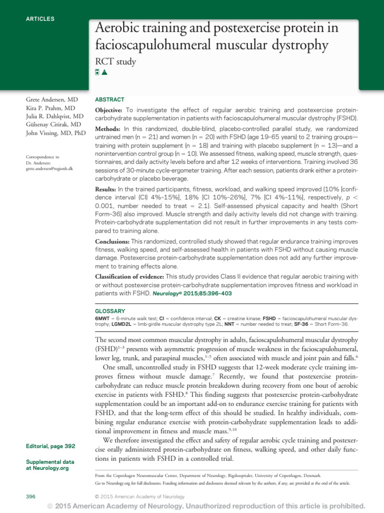 Aerobic Training Effects in FSHD Patients | PDF | Muscular Dystrophy ...