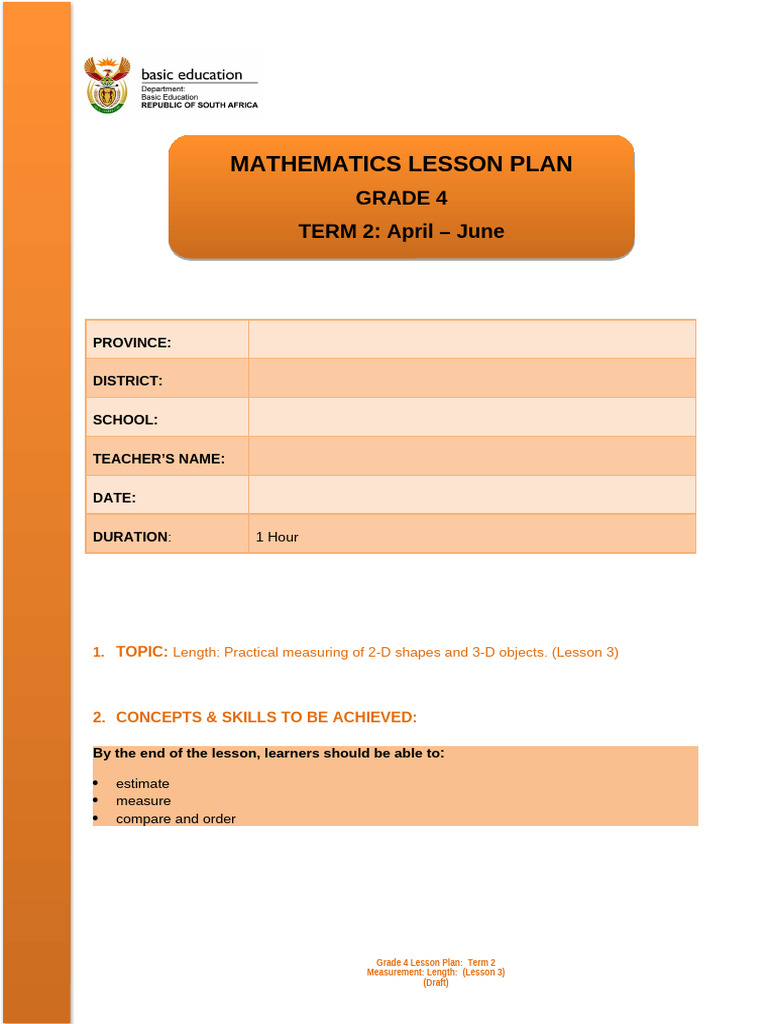 Grade 4 Length Measurement Lesson Plan | PDF | Lesson Plan | Homework