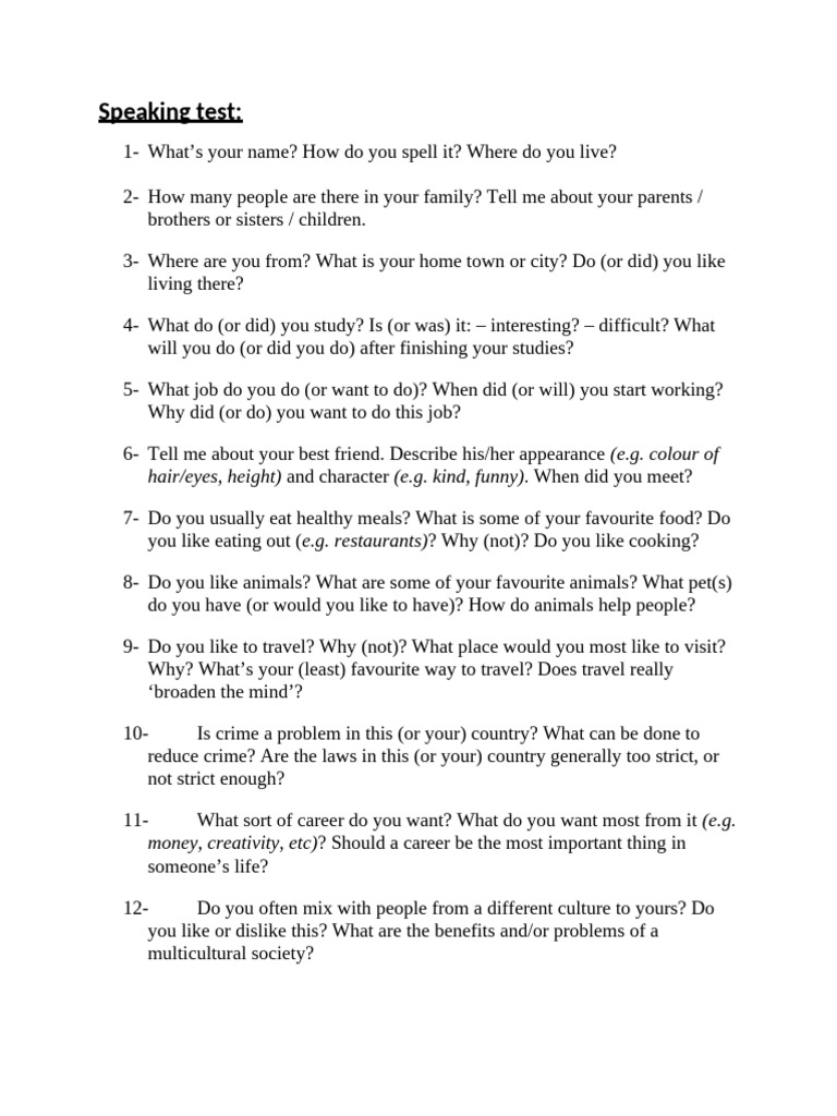 Speaking Test | PDF