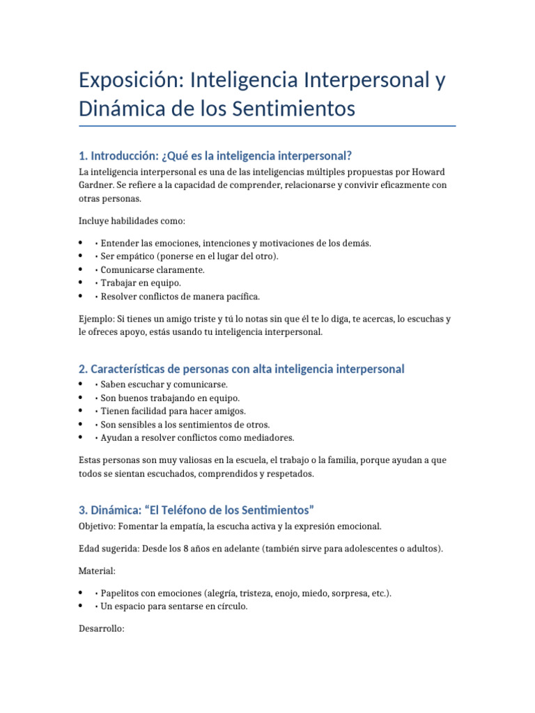 Inteligencia Interpersonal y Emociones | PDF