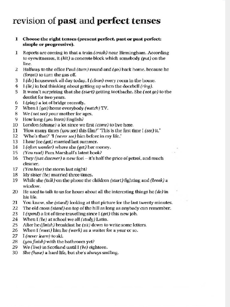Past and Perfect Tenses Exercises | PDF | Language Mechanics | Grammar
