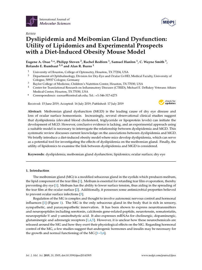 Dyslipidemia and Meibomian Gland Dysfunction | PDF | High Density ...