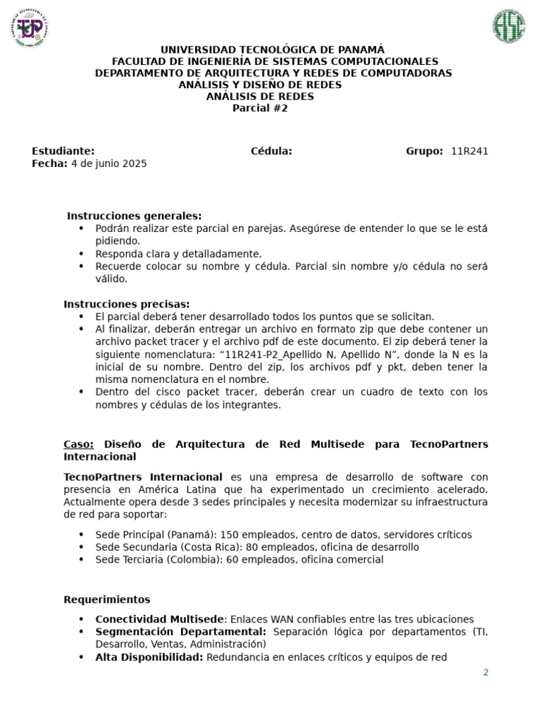 Parcial #2 - Análisis y Diseño de Redes 2 | PDF | Protocolos de internet | Red de arquitectura