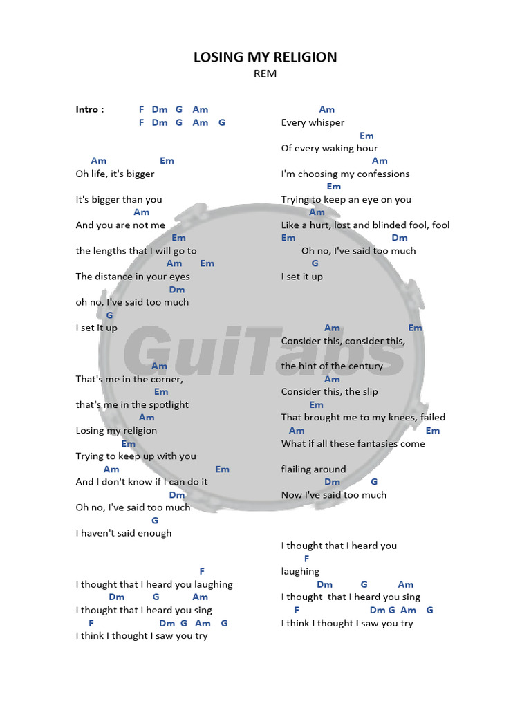 Losing My Religion Lyrics & Chords | PDF | Recorded Music | Sound Recording