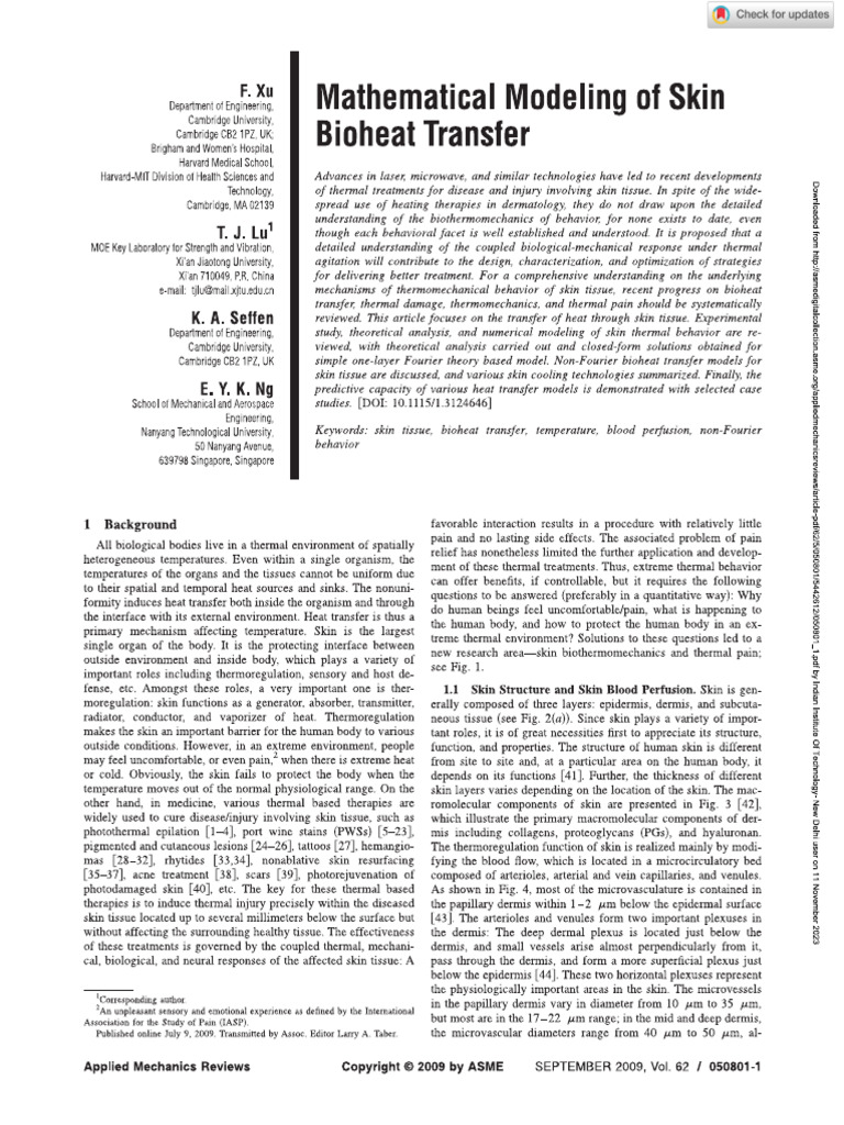 Mathematical Modeling of Skin Bio Heat Transfer | PDF
