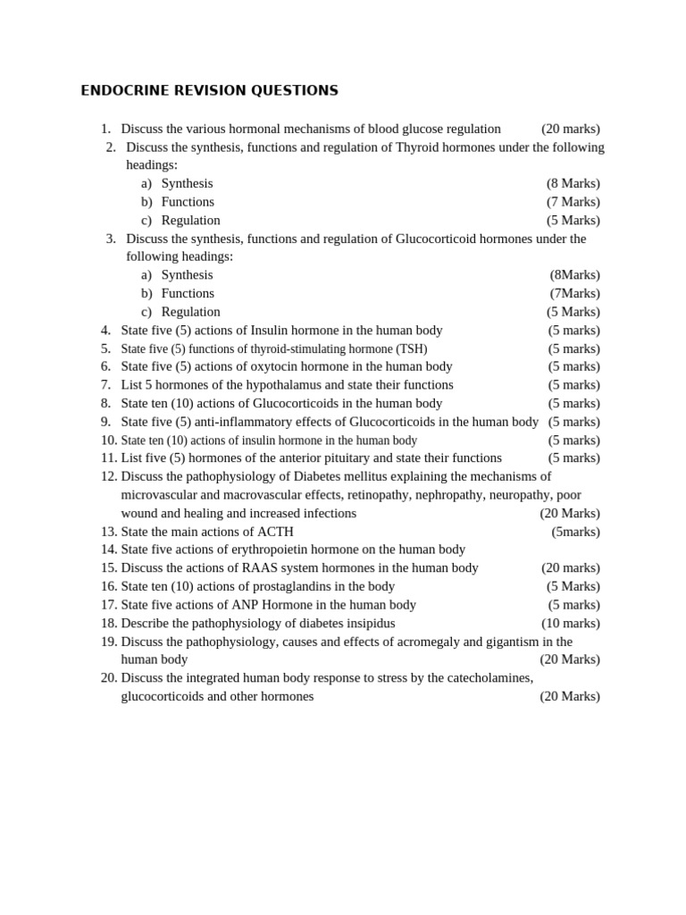 Endocrine System Exam Questions Guide | PDF | Endocrine System | Hormone