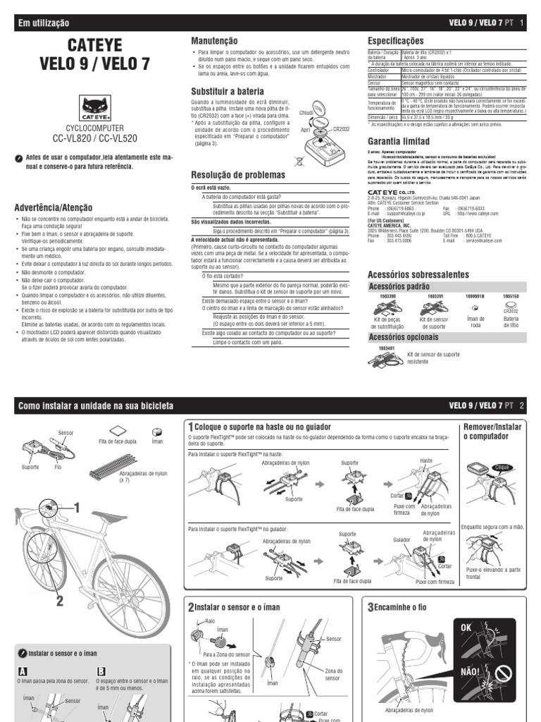 Manual do Cateye Velo 7 e 9 | PDF | Pneu | Caloria