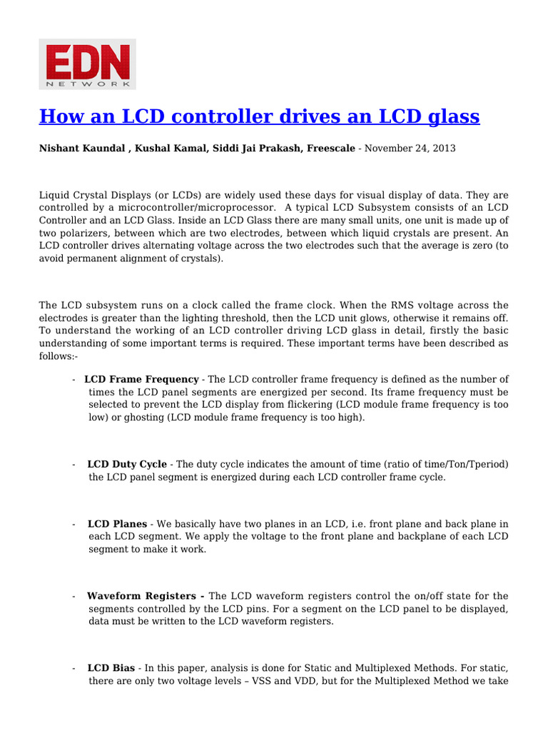 How An LCD Controller Drives An LCD Glass | PDF | Liquid Crystal ...