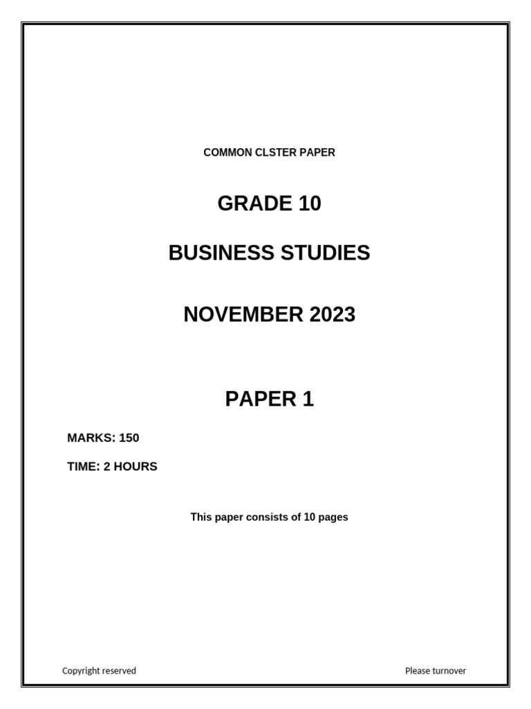 Grade 10 Business Studies Nov 2023 Paper 1 | PDF | Economics | Employment