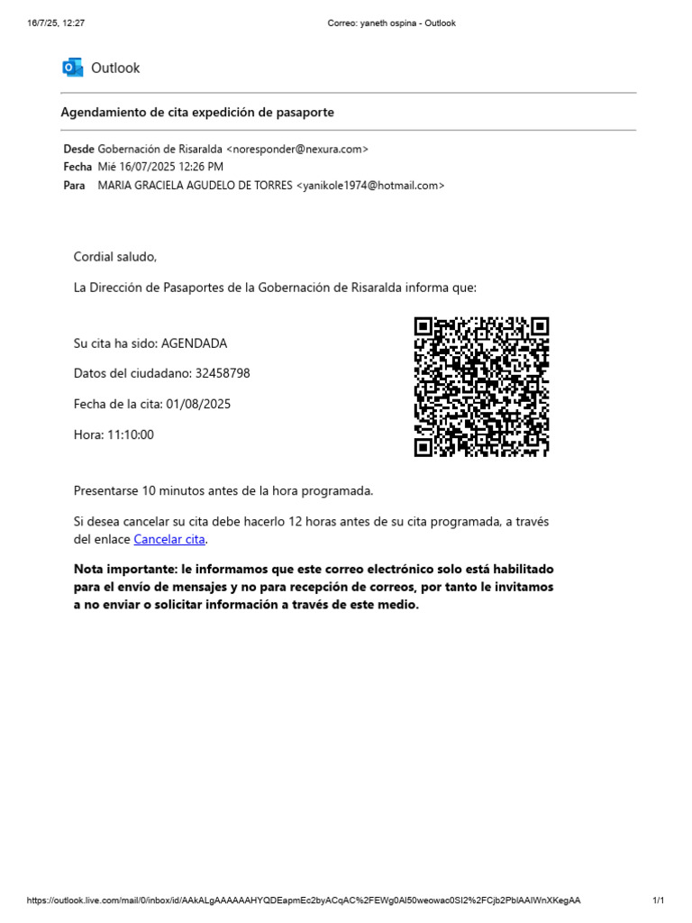 Correo - Yaneth Ospina - Outlook | PDF