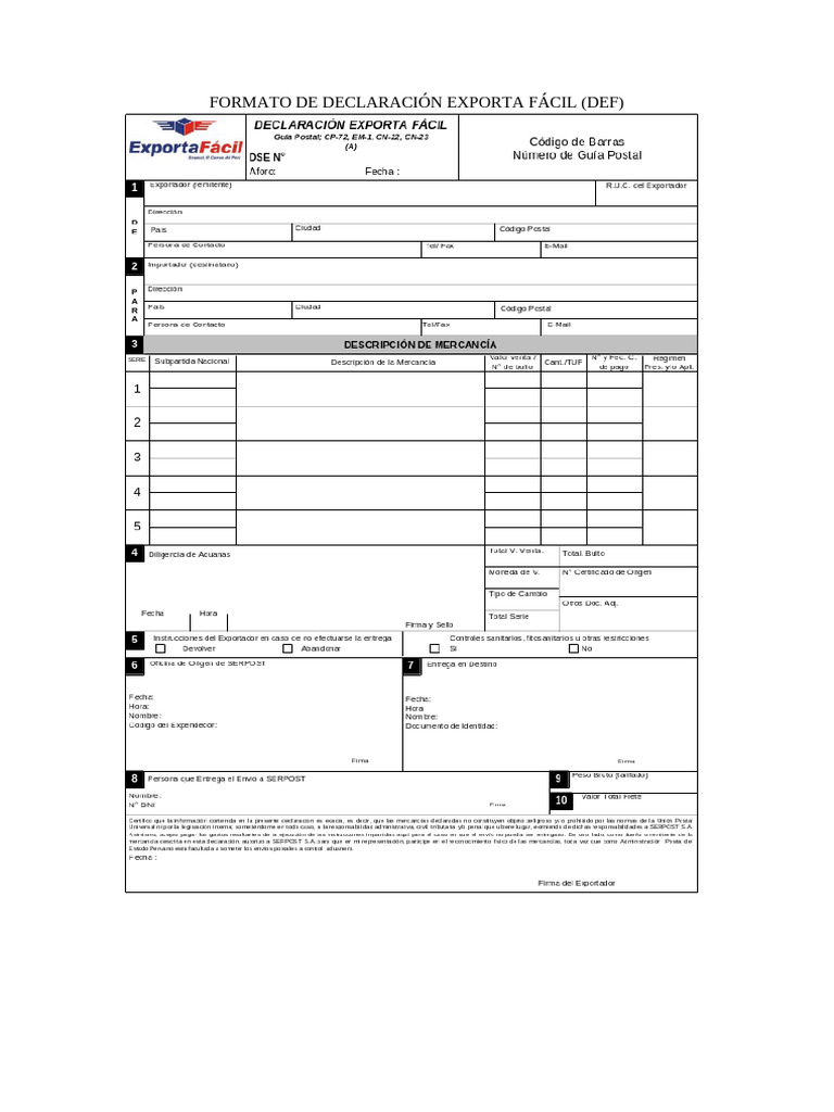 Declaracion Del Exporta Facil | PDF