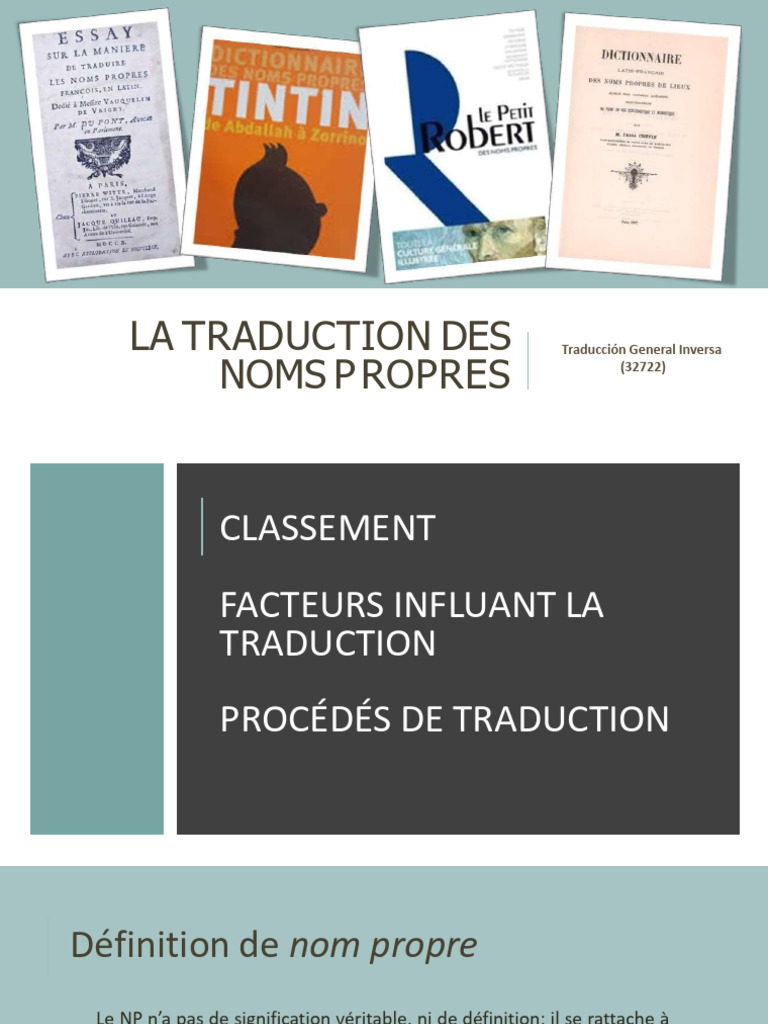 Traduction des Noms Propres : Méthodes et Facteurs | PDF | Traductions ...