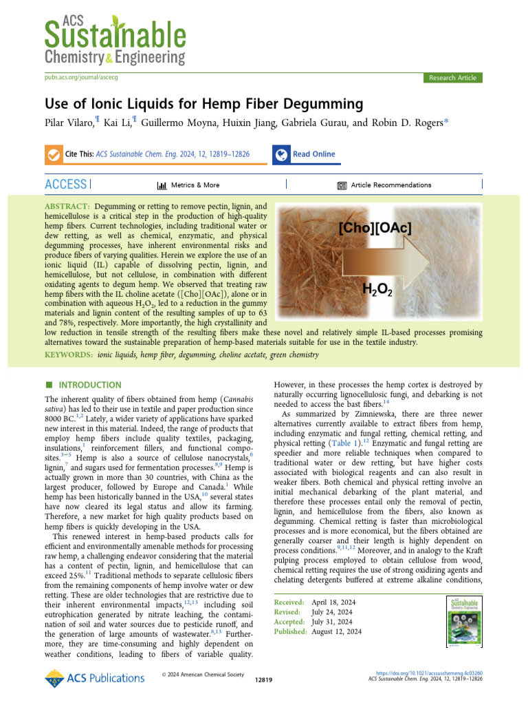 Ionic Liquids for Hemp Fiber Degumming | PDF | Cellulose | Lignin