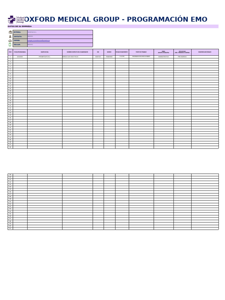 Formato de Programación Emo 2025 - Oxford Medical - 10-06-2025 | PDF