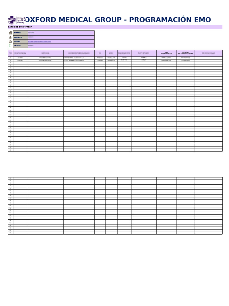 Formato de Programación Emo 2025 - Oxford Medical - 24-04-2025 | PDF
