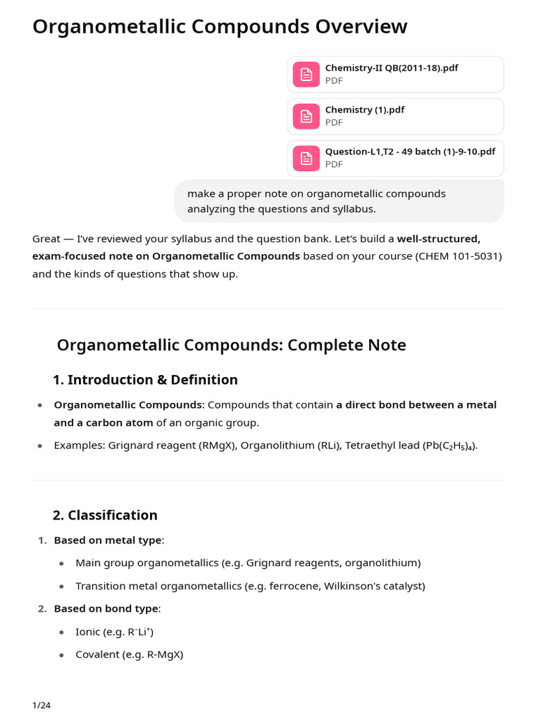 Organometallic Compounds Overview | PDF | Organometallic Chemistry | Ether