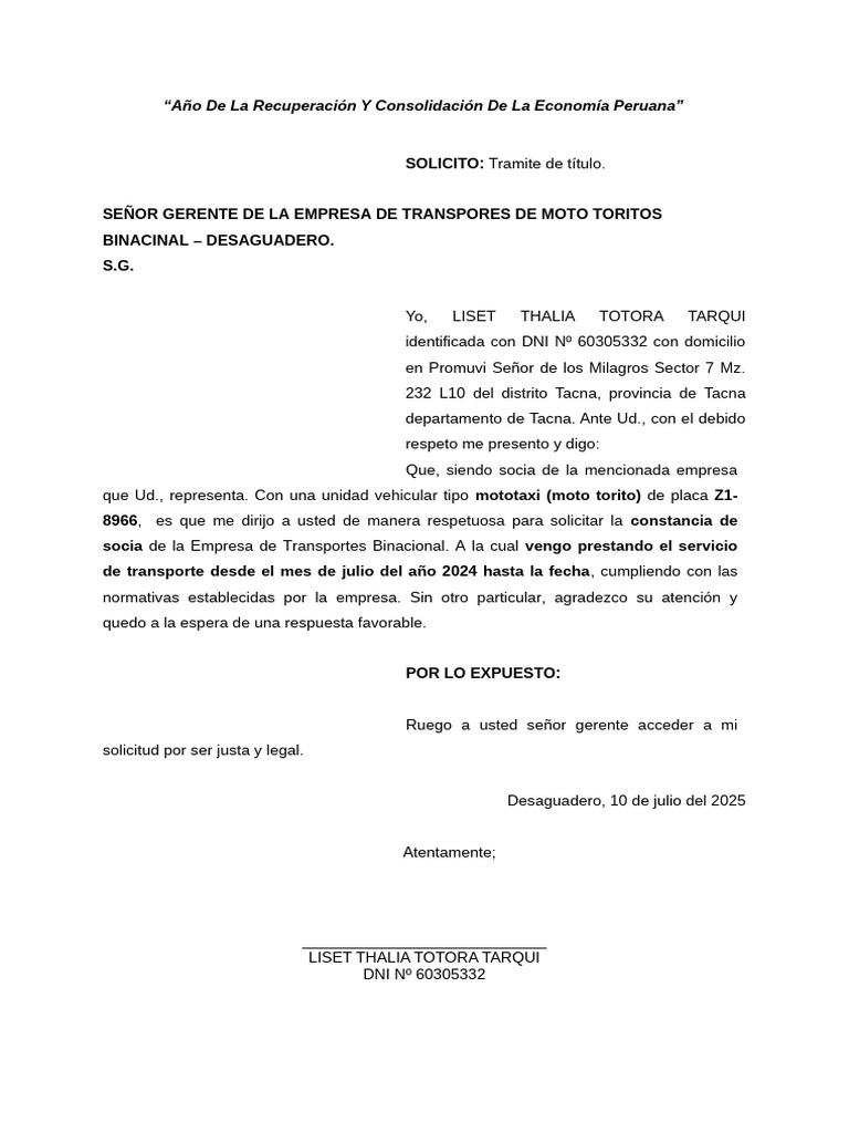 Solicitu Constancia de Motorito | PDF
