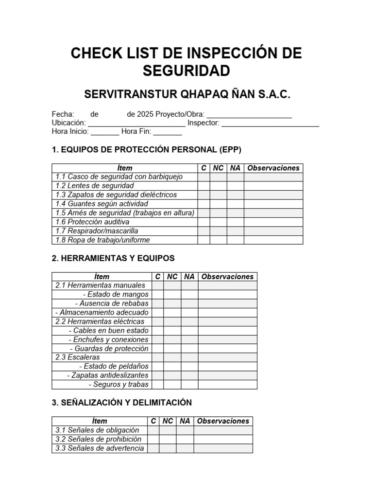 Check List de Inspección de Seguridad | PDF | La seguridad