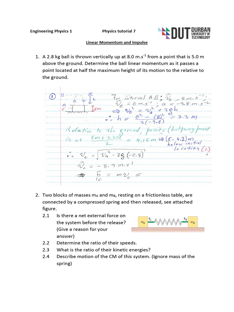 Linear Momentum and Impulse (Sections A Solutions) | PDF