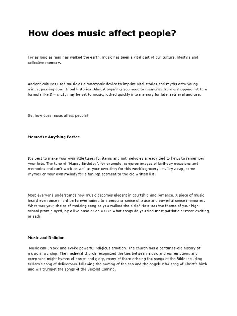 How Does Music Affect People | PDF | Wellness | Medical