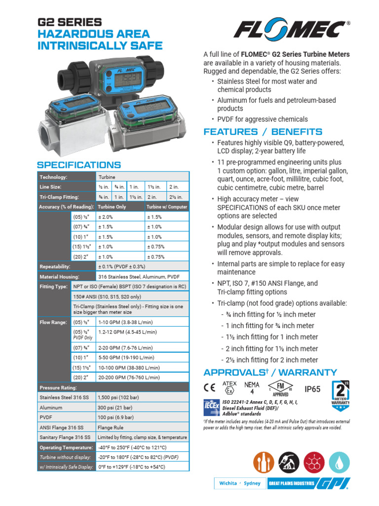 G2 Series Intrinsically Safe Turbine Meters | PDF | Gallon | Litre