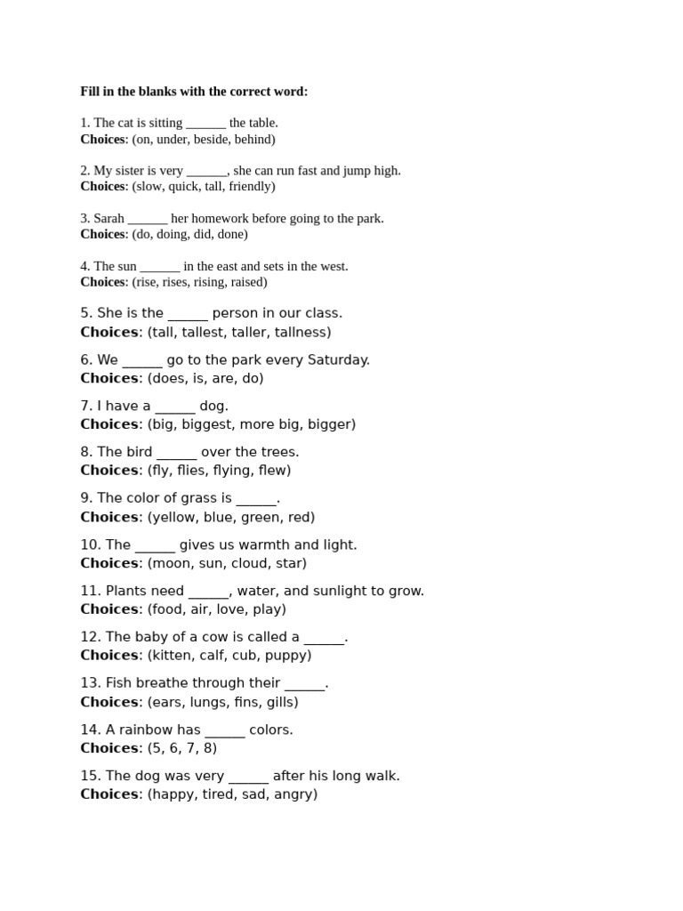 Fill in the Blanks Exercise | PDF