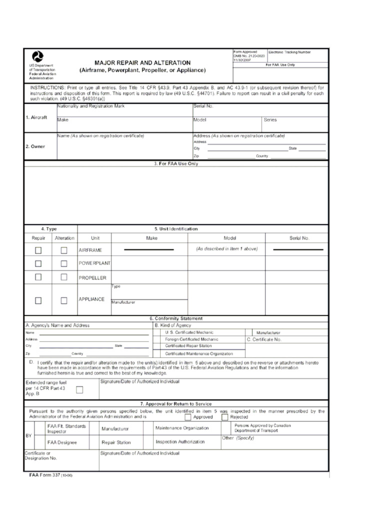 Formato Faa 337 Alteraciones y Reparaciones Mayores | PDF