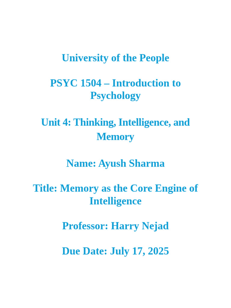 Memory's Role in Enhancing Intelligence | PDF | Intelligence | Memory